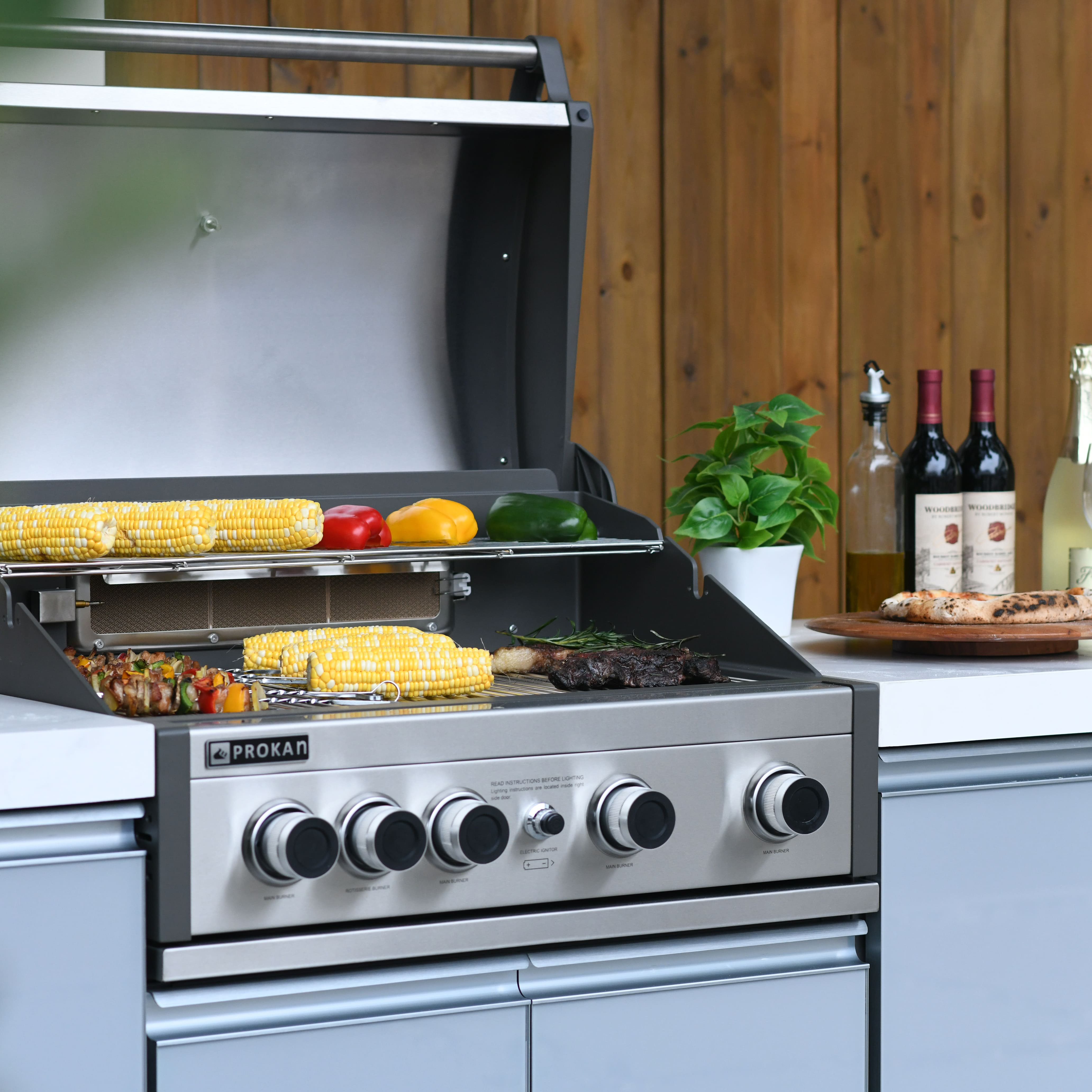 Prokan Bespoke 94" 5B - 3 Modular Outdoor Kitchen In Gray Glass Panels | Wayfair